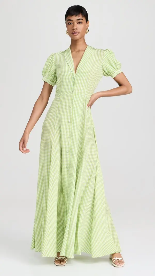 Caroline Constas Gingham Maxi Shirt Dress In Pistachio Gingham - 80% Off