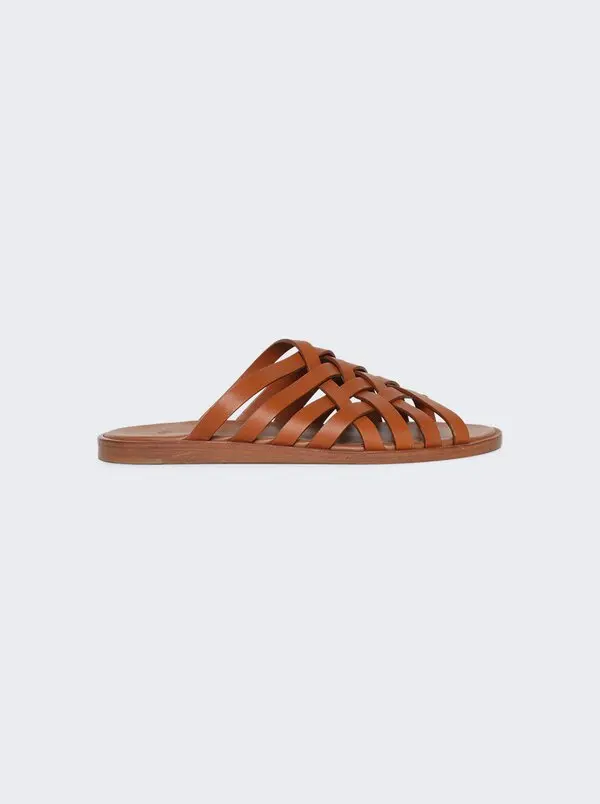 Loro Piana Bayonne Weaving Walk Silky Leather Sandals - Tan