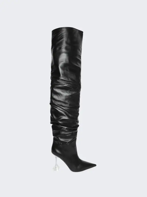 Amina Muaddi Olivia Glass Thigh High Boot - Black