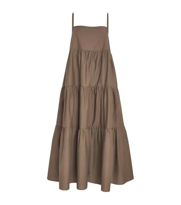 brown tiered midi dress Cassandra Tiered Brown Polka Dot Midi Dress – Studio 3:19 main image 0