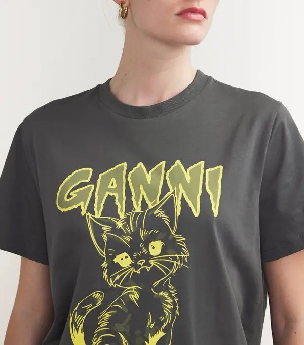 Ganni Cat Print T-Shirt - Black | Editorialist