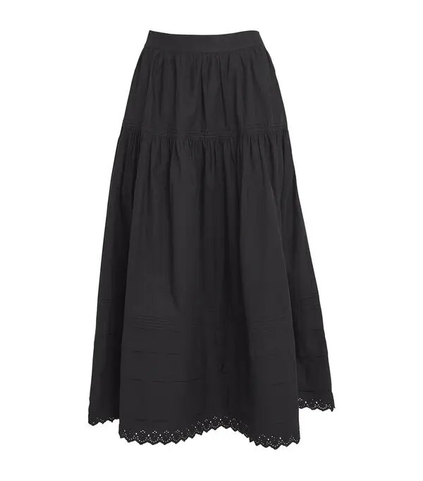 DÔEN Tiered Sebastiane Midi Skirt - Black