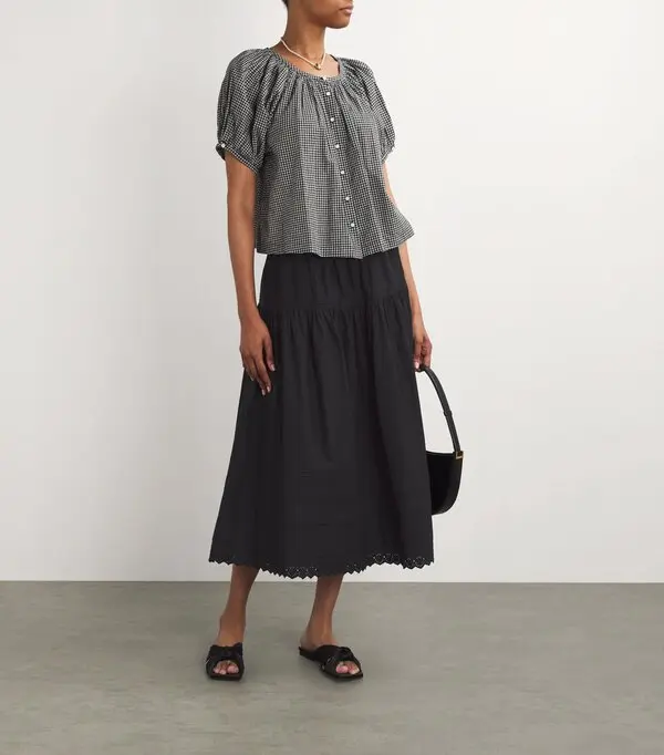 DÔEN Tiered Sebastiane Midi Skirt - Black