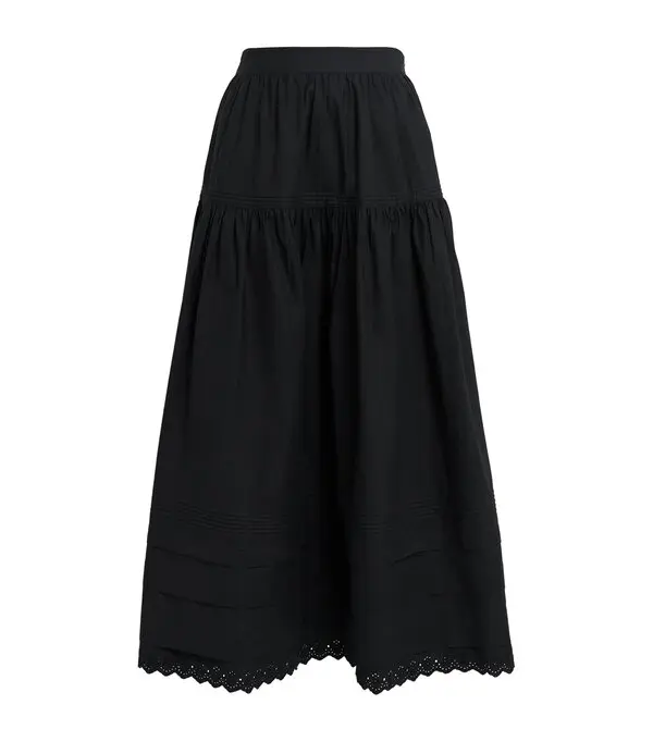 DÔEN Tiered Sebastiane Midi Skirt - Black