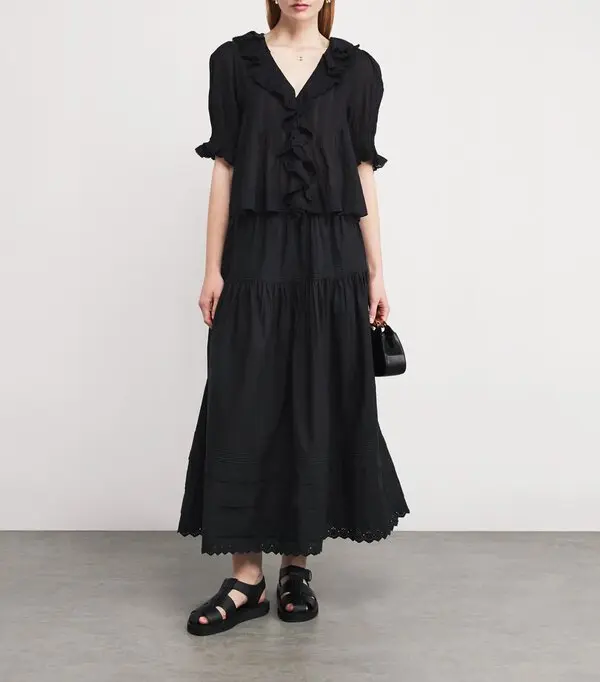DÔEN Tiered Sebastiane Midi Skirt - Black