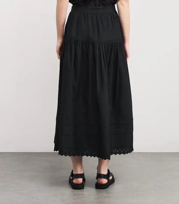 DÔEN Tiered Sebastiane Midi Skirt - Black