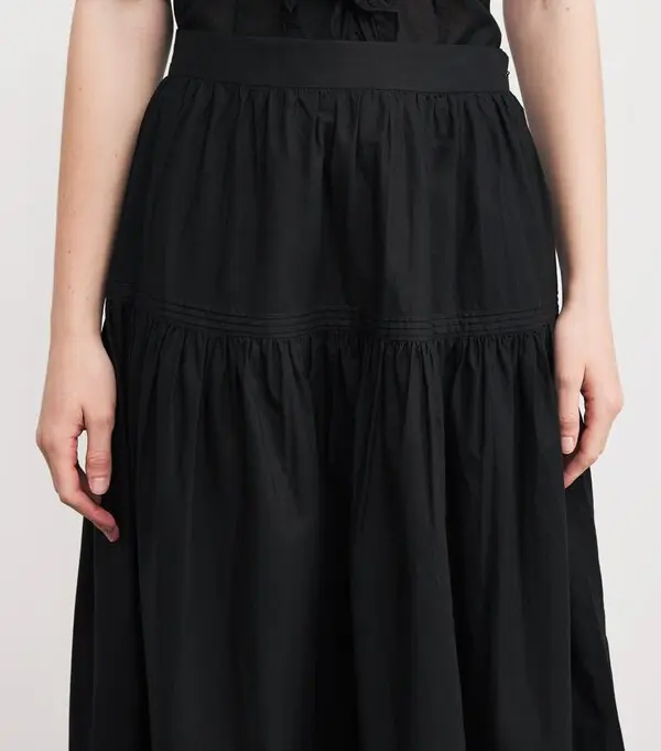 DÔEN Tiered Sebastiane Midi Skirt - Black
