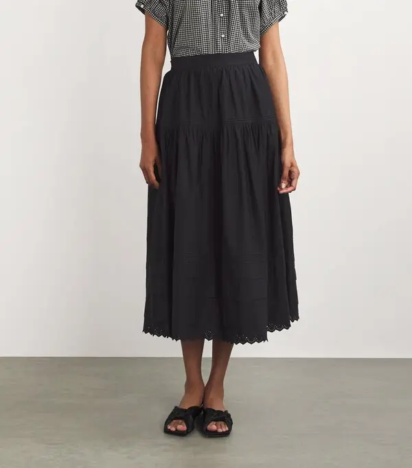 DÔEN Tiered Sebastiane Midi Skirt - Black