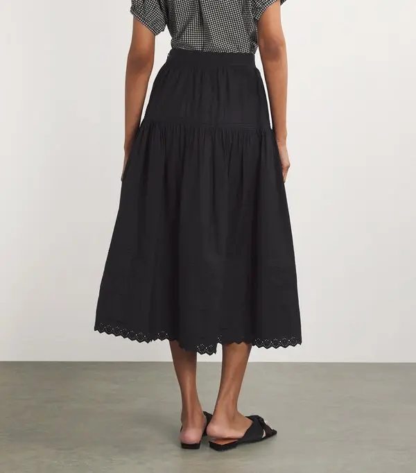 DÔEN Tiered Sebastiane Midi Skirt - Black