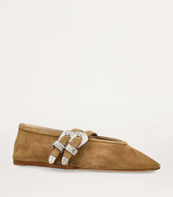 Le Monde Beryl Suede Buckle Ballerinas - Brown