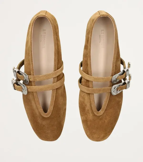 Le Monde Beryl Suede Buckle Ballerinas - Brown