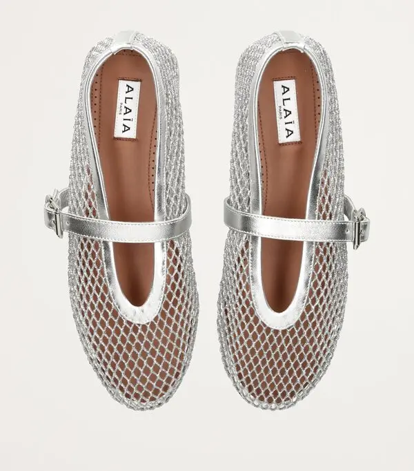 Alaïa Leather Mesh Ballerinas - Silver