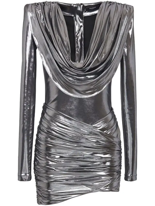 Balmain Cowl-neck Lamé Mini Dress