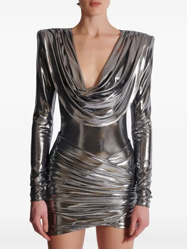 Balmain Cowl-neck Lamé Mini Dress