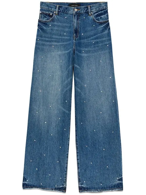 PURPLE BRAND Rhinestone-embellished Wide-leg Jeans - Blue