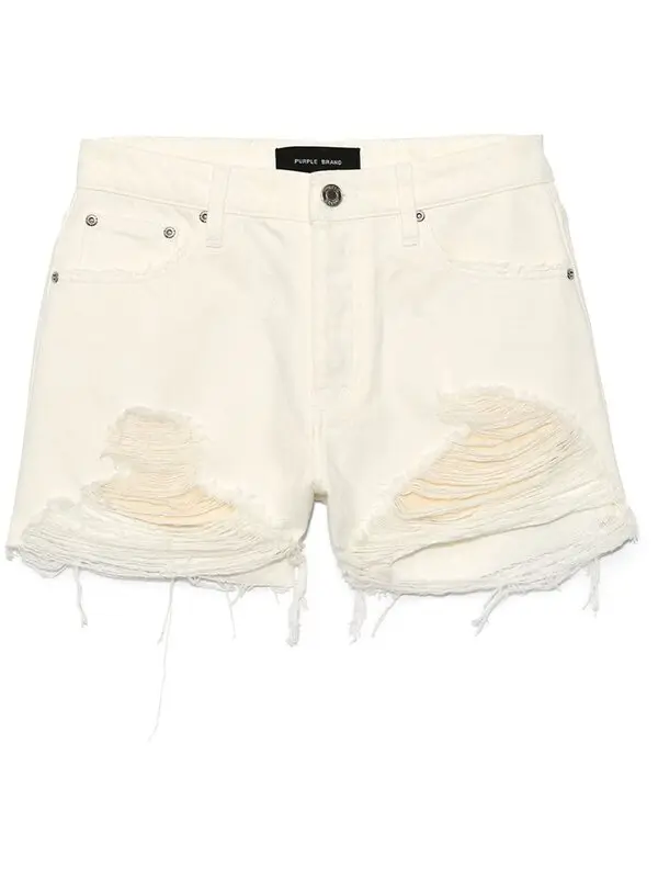 PURPLE BRAND Distressed Denim Shorts - White
