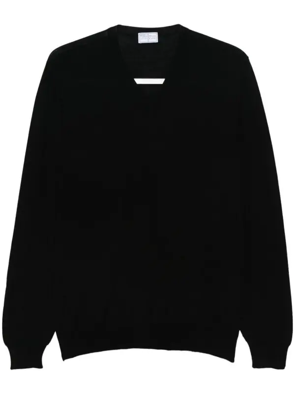 Fedeli V-neck Virgin Wool Jumper - Black
