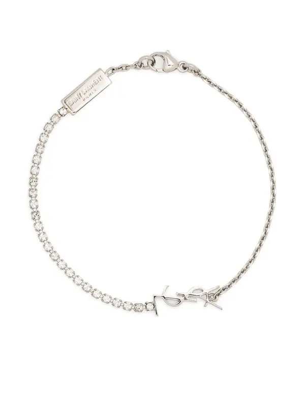 Saint Laurent Cassandre Charm Chain-link Bracelet - Silver