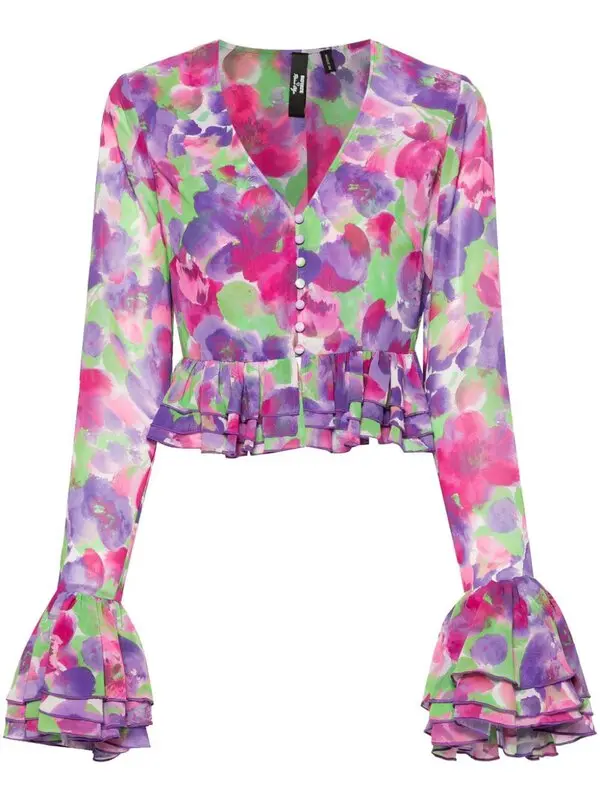 ROTATE BY BIRGER CHRISTENSEN Floral-print Cropped Blouse