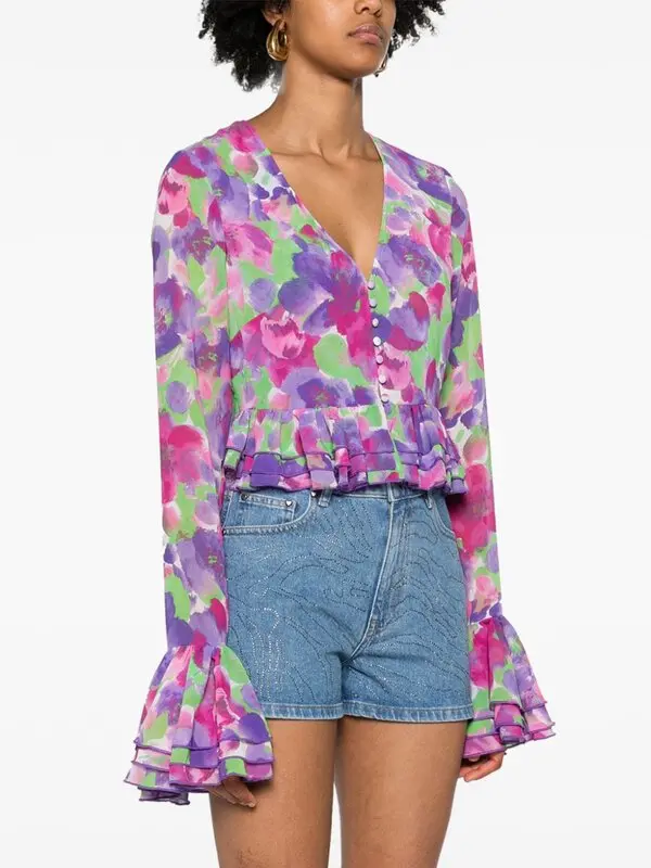 ROTATE BY BIRGER CHRISTENSEN Floral-print Cropped Blouse