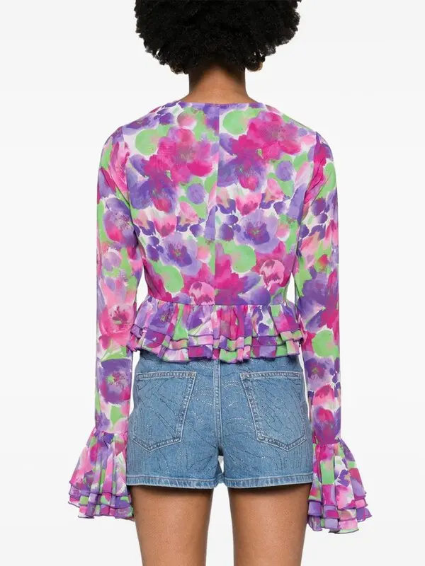 ROTATE BY BIRGER CHRISTENSEN Floral-print Cropped Blouse