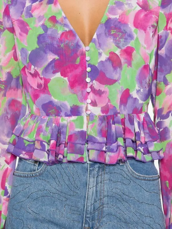 ROTATE BY BIRGER CHRISTENSEN Floral-print Cropped Blouse