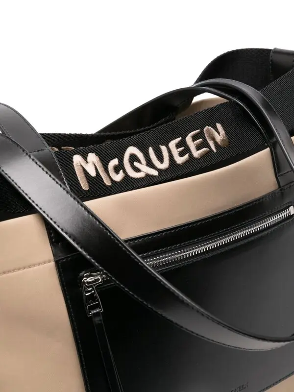 Alexander McQueen Logo-embroidered Leather Tote Bag - Neutrals