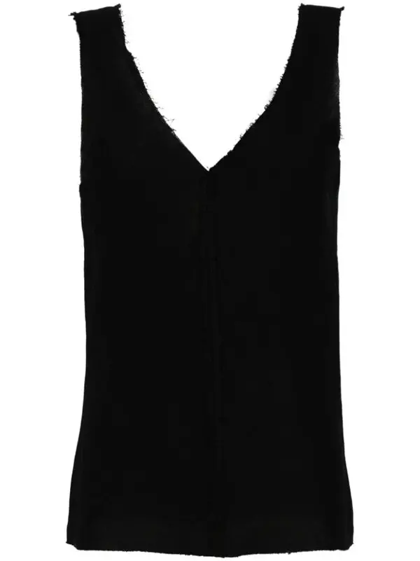 Voz V-neck Linen Top - Black