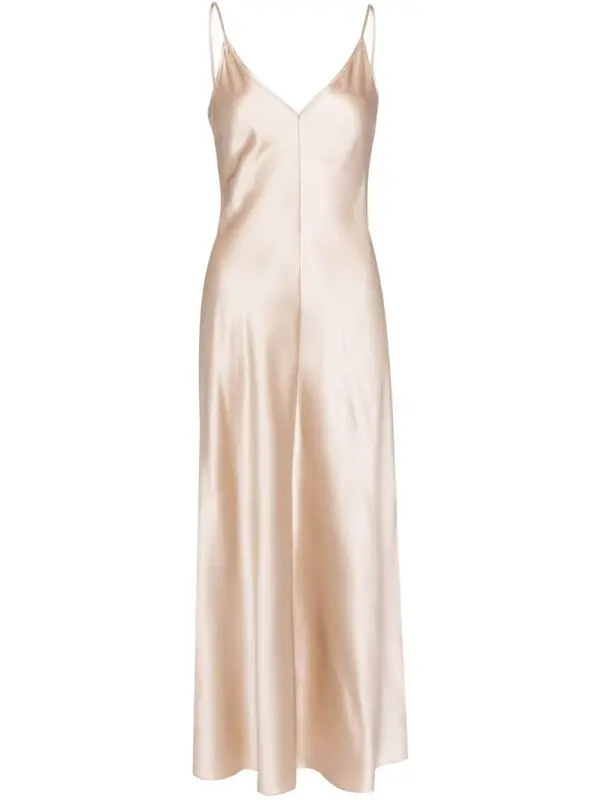 Voz V-neck Silk Slip Dress - Neutrals