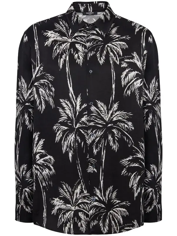 Balmain Palm Tree-print Satin Shirt