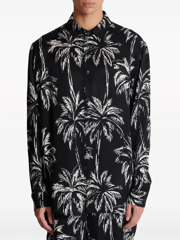 Balmain Palm Tree-print Satin Shirt
