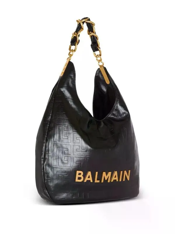 Balmain 1945 Crinkled Leather Shoulder Bag