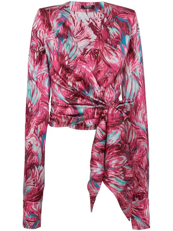 Balmain Feather-print Silk Blouse - Pink
