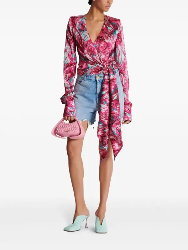 Balmain Feather-print Silk Blouse