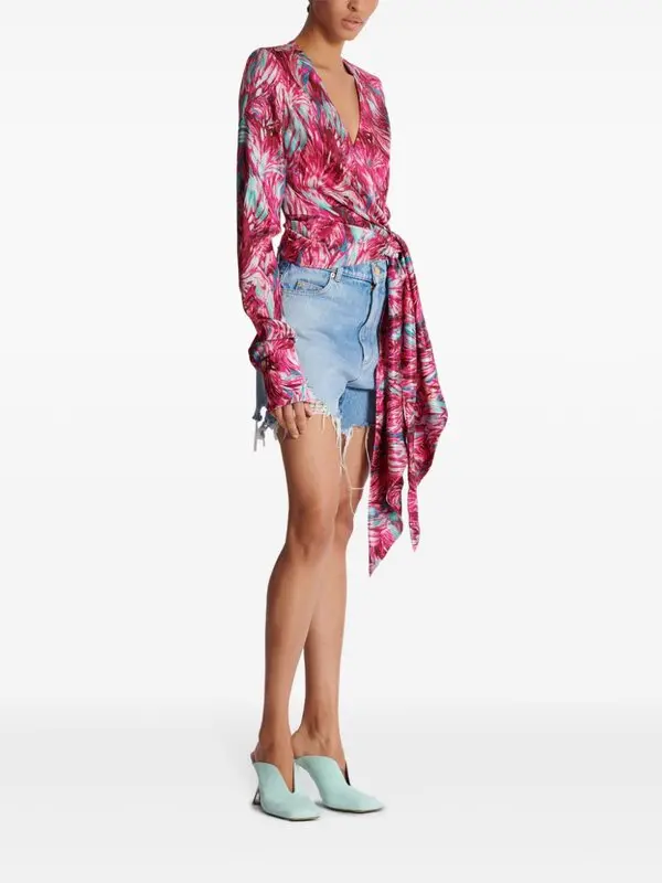 Balmain Feather-print Silk Blouse