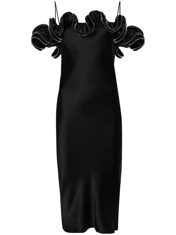 Coperni Zipped-ruffles Satin Dress