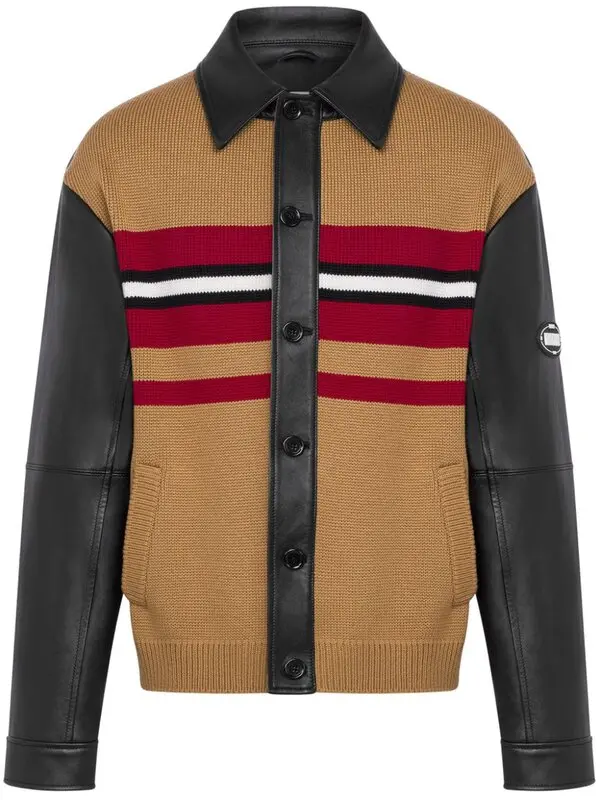 Moschino Knitted-panel Leather Jacket