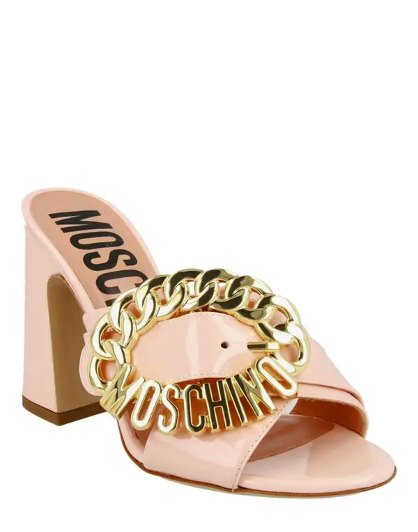 Moschino Logo Buckle Heel Sandals Sandals Size Calfskin - Pink