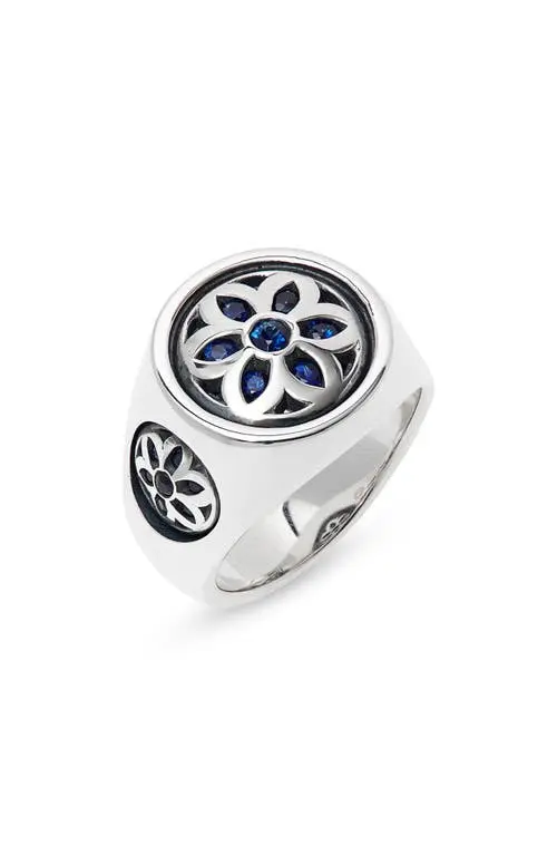 Good Art Hlywd Small Club Sapphire Flower Signet Ring - Silver