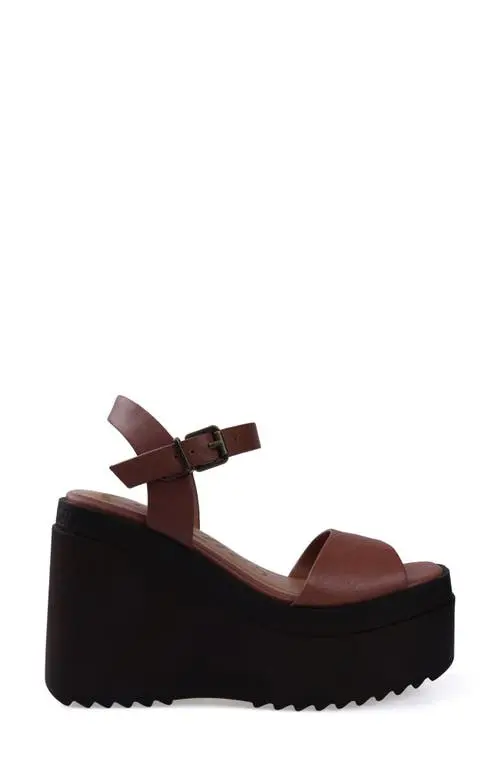 CANDIE'S Platform Wedge Sandals - Cognac