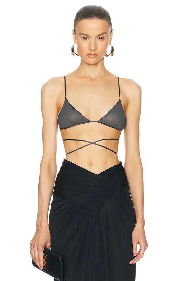Saint Laurent Triangle Bralette In Grey - Gris
