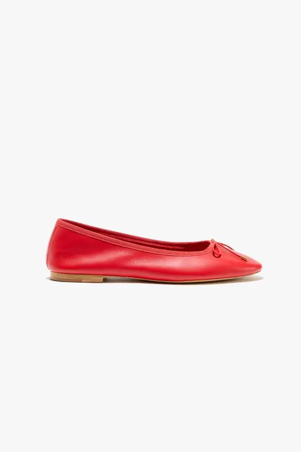 NILI LOTAN Lambskin Leather Ballet Flats With Gold Cord Ends