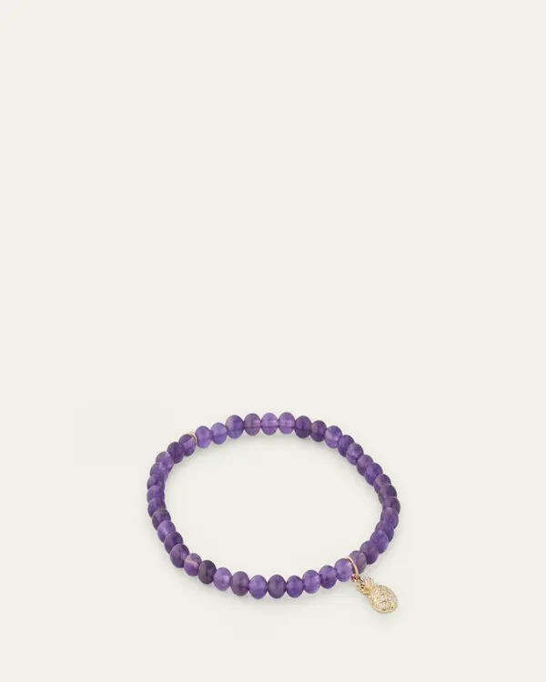SYDNEY EVAN 14k Yellow Diamond Pineapple Charm And Amethyst Bracelet