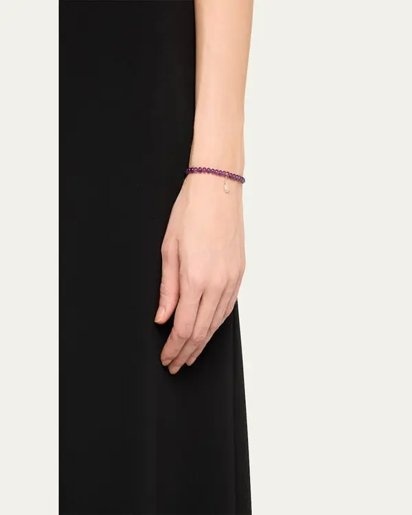 SYDNEY EVAN 14k Yellow Diamond Pineapple Charm And Amethyst Bracelet