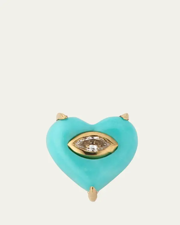 SYDNEY EVAN 14k Yellow Diamond And Turquoise Heart Stud Earring - Gold