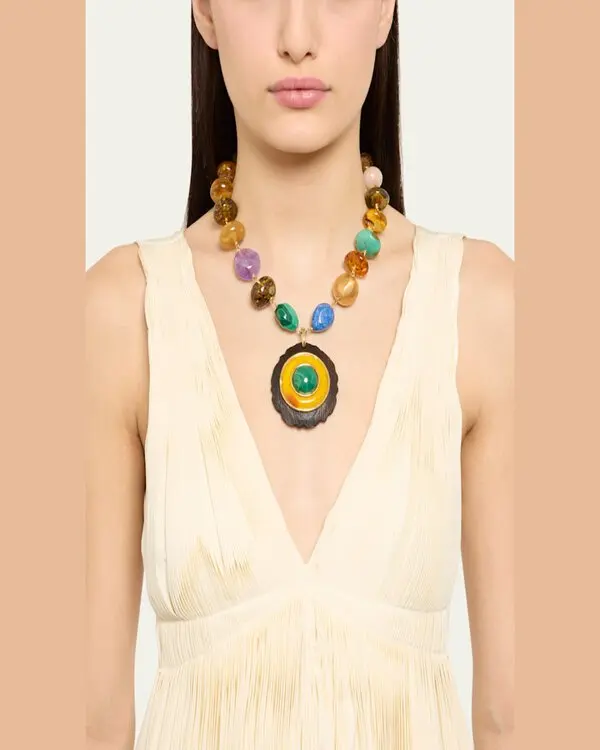 GRAZIA AND MARICA VOZZA Stone Necklace With Ebony And Amber Charm