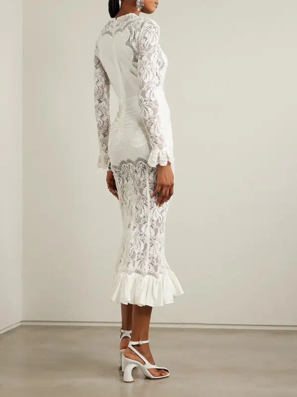 chinese dress ladies Paco Rabanne White Neoprene and Silver Lurex Lace Dress SS2017   PaumLosAngeles