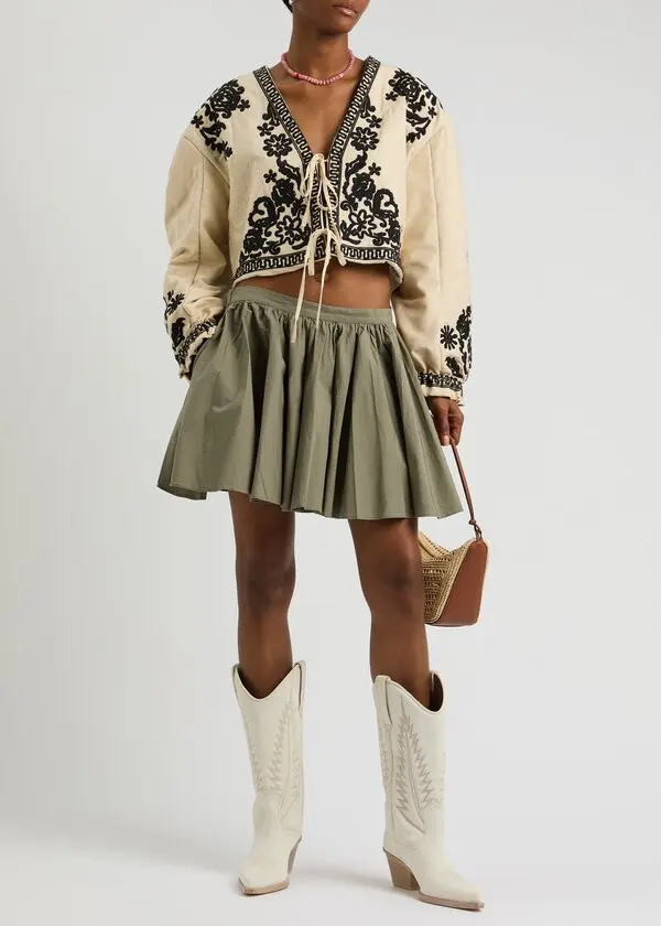 Free People Gaia Pleated Mini Skirt - Khaki