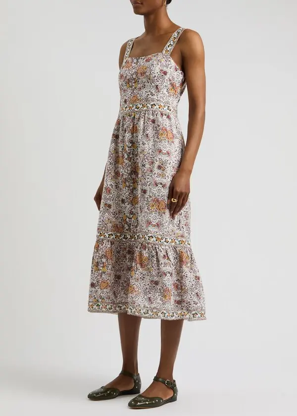 Paige Fiori Floral-Print Linen-Blend Midi Dress - Multicoloured |  Editorialist
