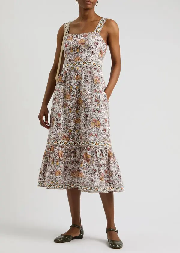Paige Fiori Floral-Print Linen-Blend Midi Dress - Multicoloured |  Editorialist